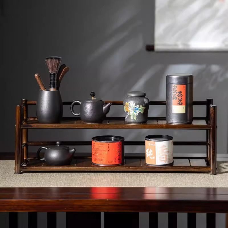 Ancient style desktop shelf tea set table storage purple clay pots ...