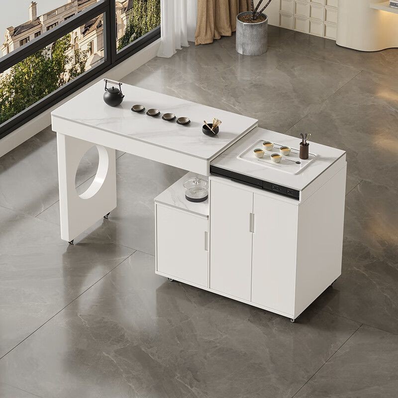 Movable Telescopic Rotating Tea Cart with Integrated Kettle for Balcony ...