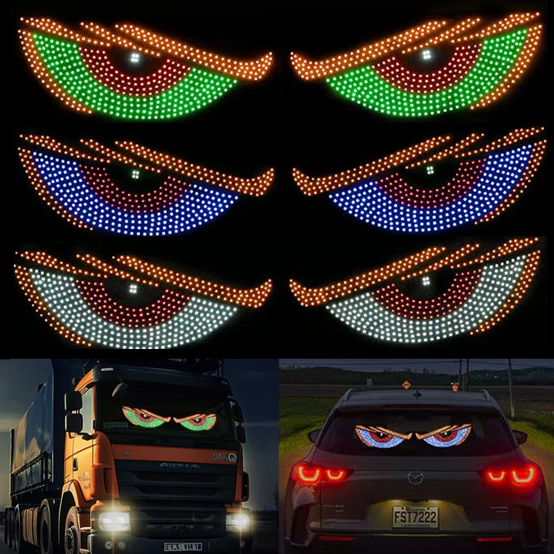2pcs USB Dynamic Devil Eyes Light For Cars LED Matrix Pixel Panel RGB ...
