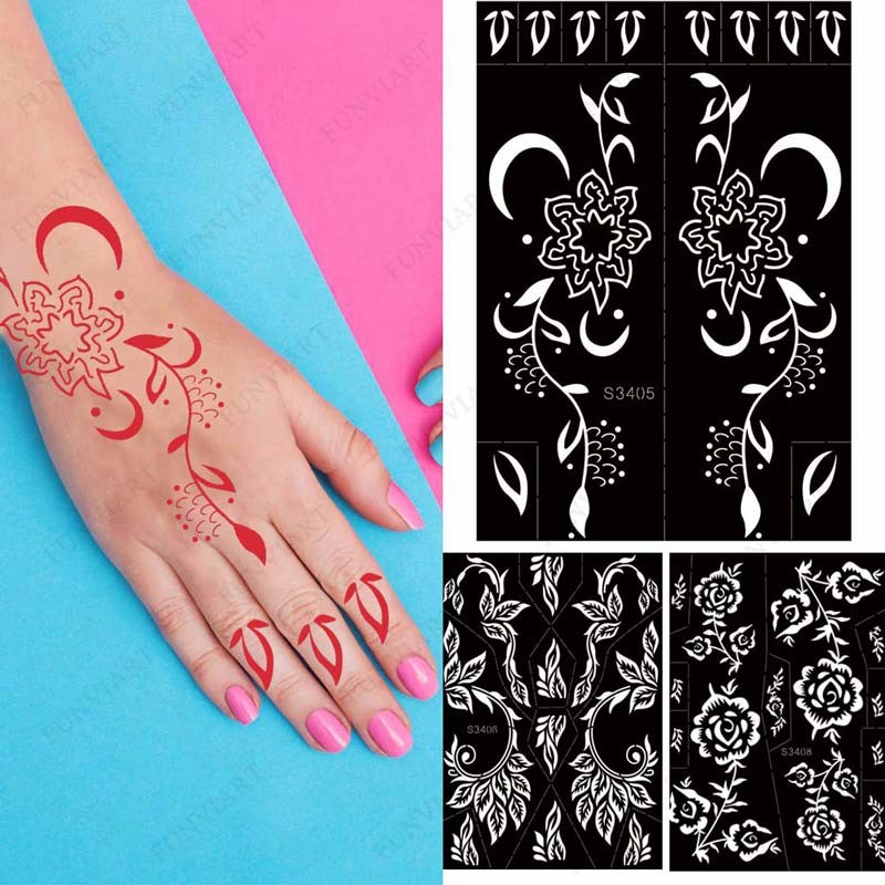 Hollow Drawing Henna Template for Hand Henna Tattoo Stencil Flower ...