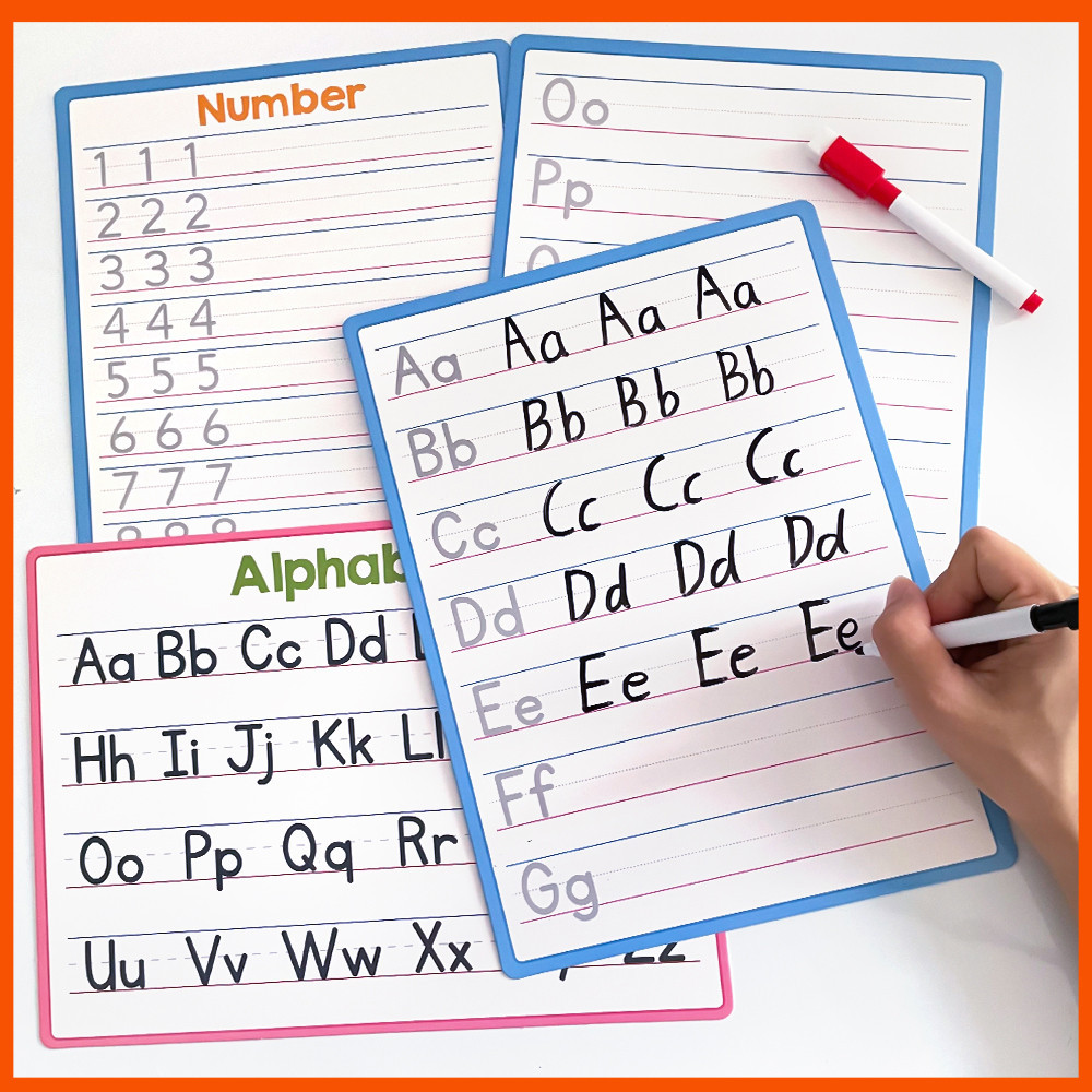 4 pcs Dry Erase Alphabet & Numbers Tracing Whiteboard Children Double ...