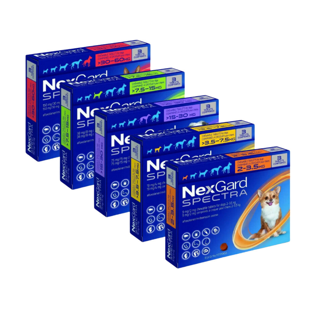 NexGard Spectra Chewable Tablets for Dogs 3 Tablets/Box All Breed Sizes ...