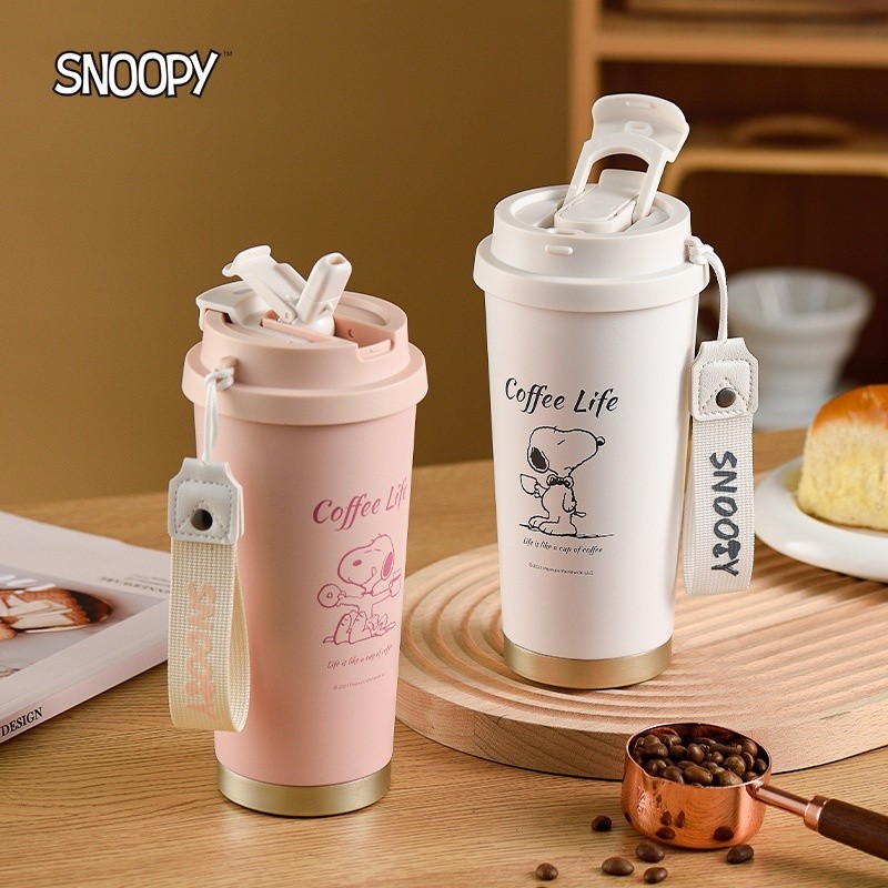 SNOOPY Thermos Cup Stainless Steel Water Cup Straw Cup Coffee Cup Water ...