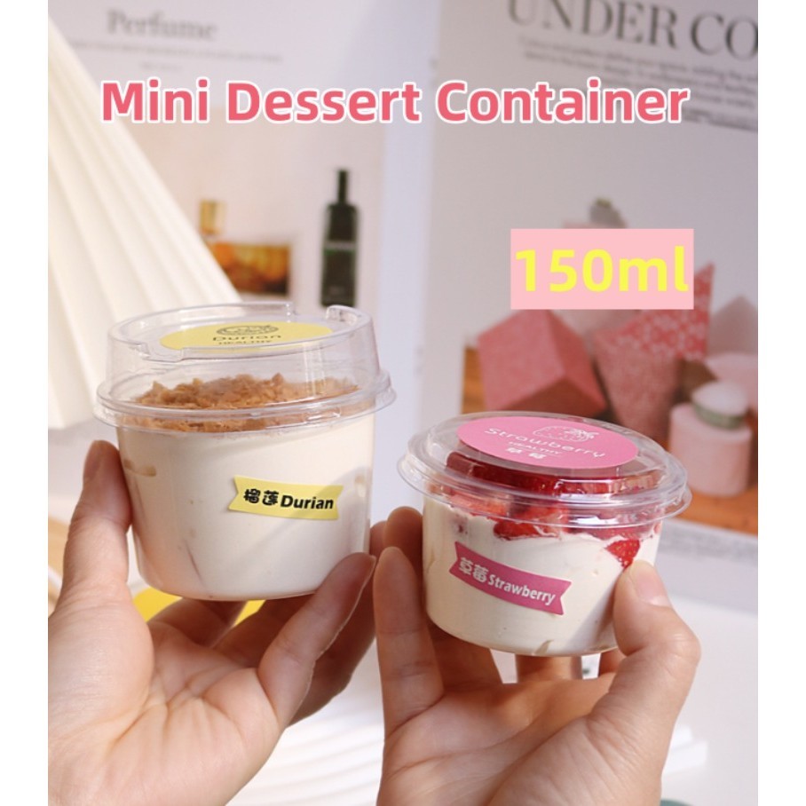 150ml Round Clear Dessert Plastic Container With Lid Mousse Mini Cake ...