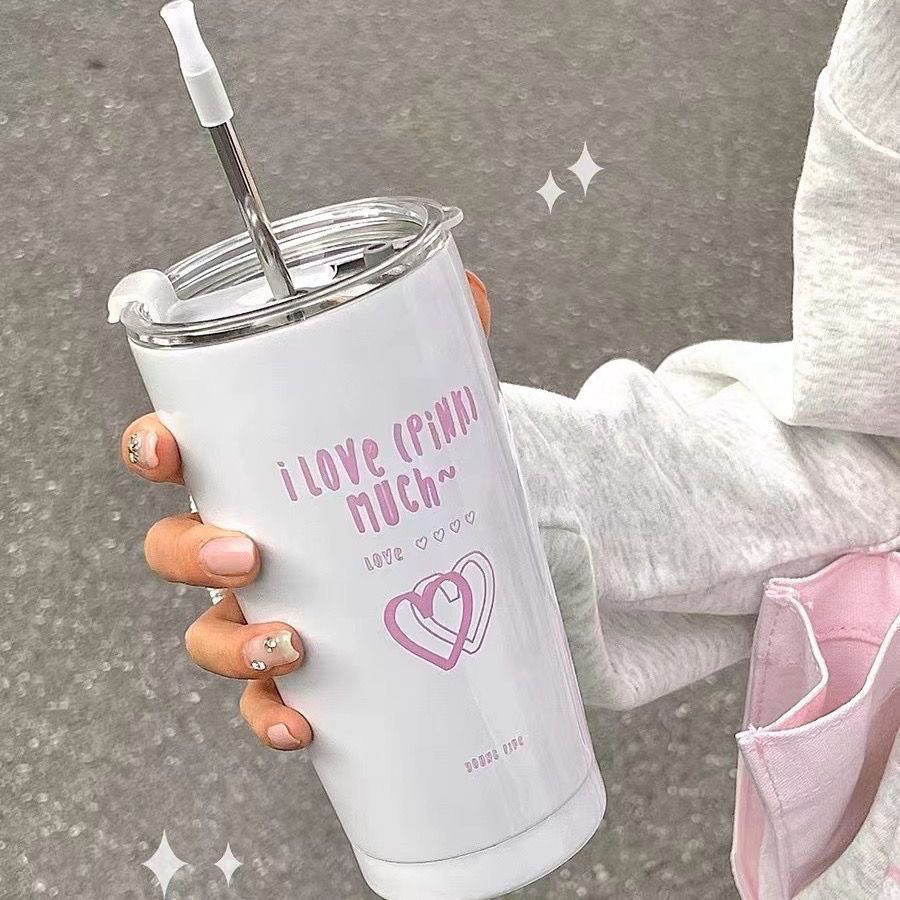 [Large Ice Cup] 304 Stainless Steel Thermal Straw Coffee Cup Office ...