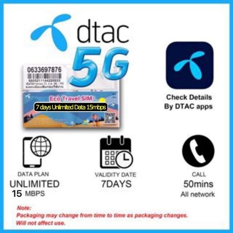 Thailand DTAC 7days Unlimited Data Travel Simcard | Shopee Singapore