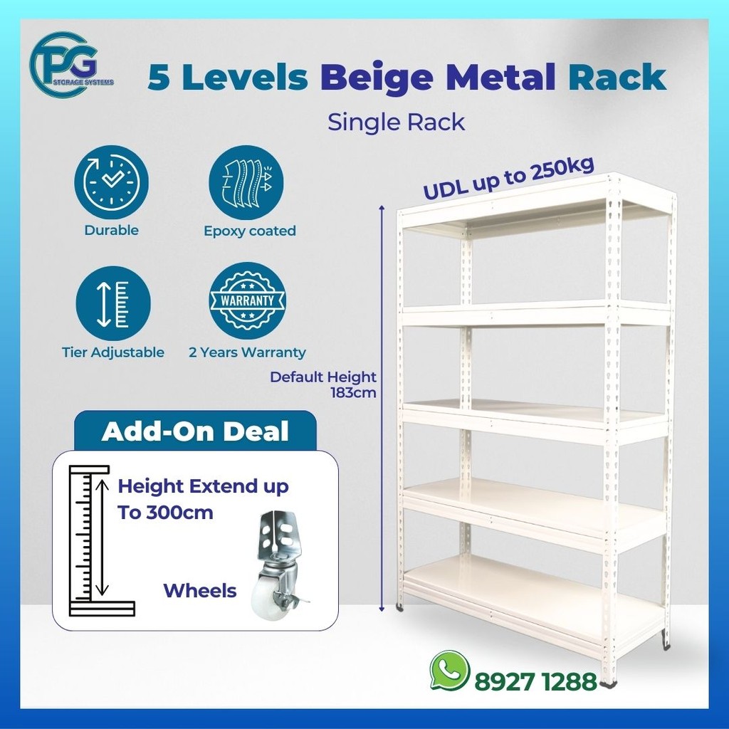 PG Single Rack - 5 Levels Metal Deck Beige Boltless Racking | Shopee ...