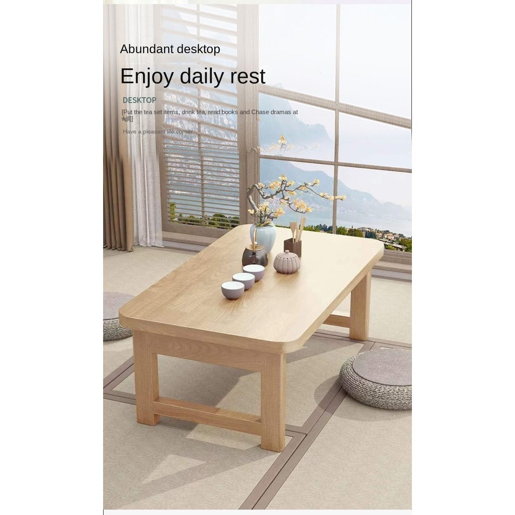 Folding Table Rubber Wood Stool Table Household Solid Wood Tatami Small ...