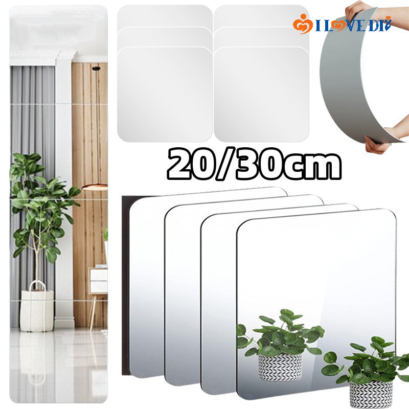 2 Sizes Self Adhesive Square Mirror Sheet For Bathroom Wardrobe ...