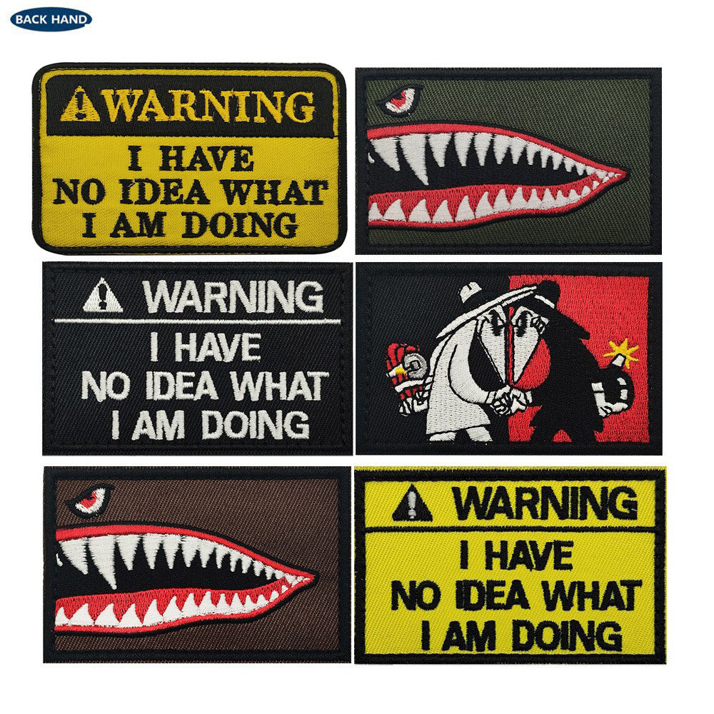 Temu Shark Mouth Embroidered Cloth Sticker WARNING WARNING Mr. Yin Yang ...