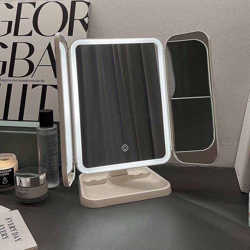 Desktop led makeup mirror storage box two-in-one shell three-sided ...
