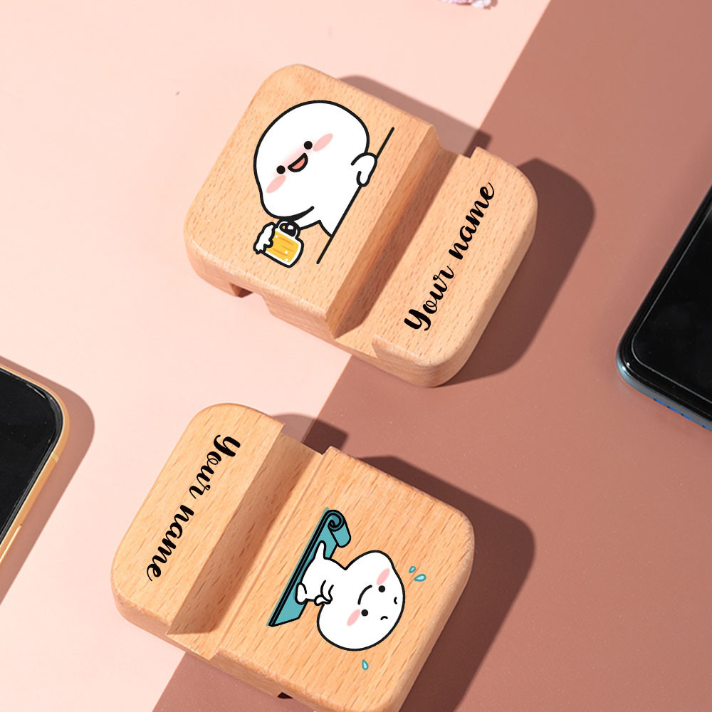 Quby Cartoon Custom Name Wood Phone Stand Phone Holder Custom Gift for ...