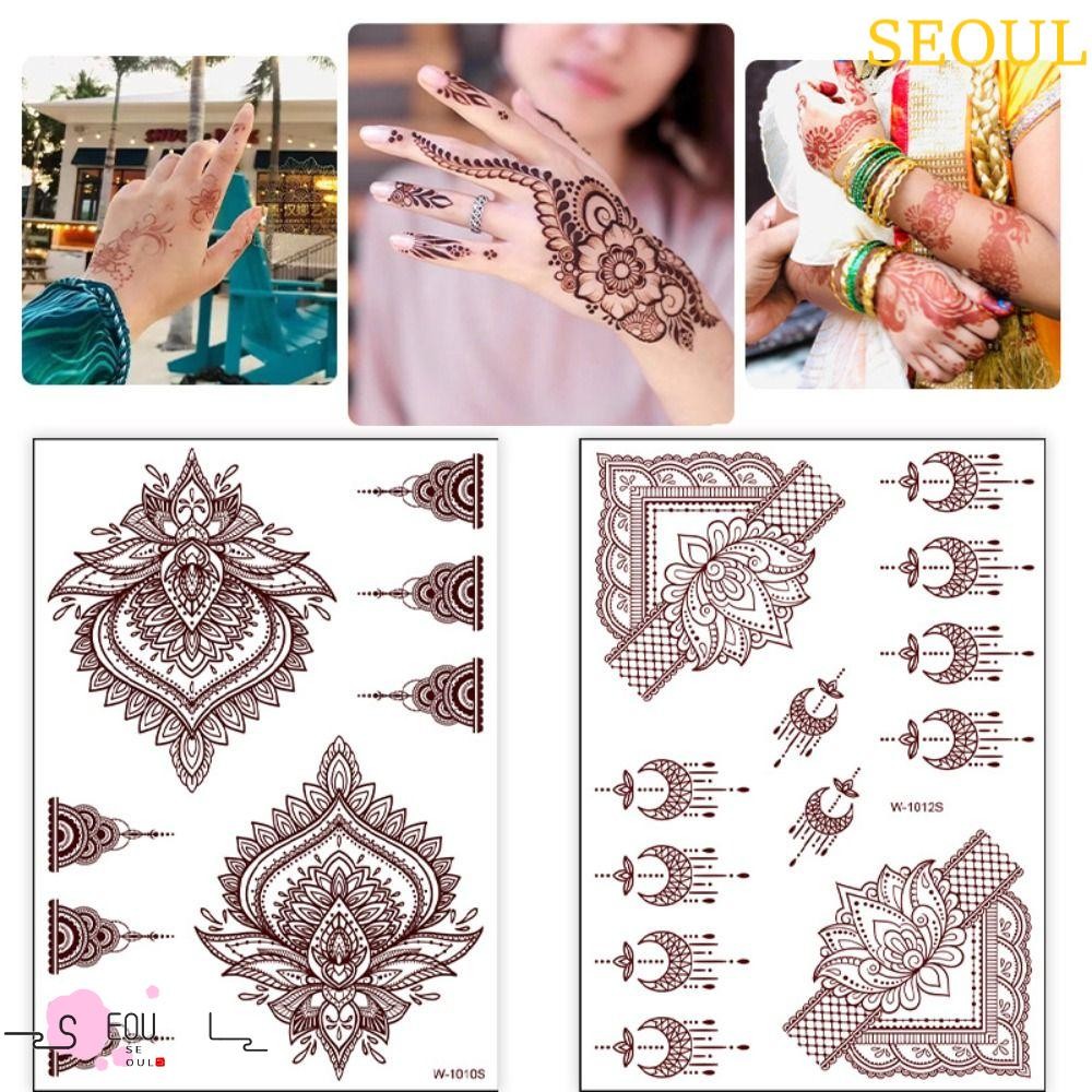 SEOUL Henna Tattoo Stickers Kids Men Red Brown Water Transfer Decals ...