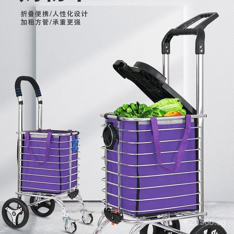Small Pull Cart Trolley Cart Shopping Cart Portable Folding Grocery ...