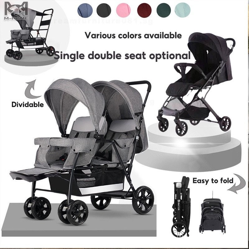 Mxh Twin Stroller Can Sit Lie Detachable Double Stroller Lightweight ...