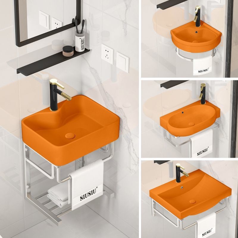Orange Ceramic Triangle Wash Basin Wall-Mounted Simple Wash Basin Small ...