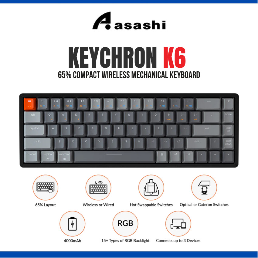 Keychron K6 / K6 PRO Wireless RGB Blacklight Aluminum Frame Hot-Swap ...