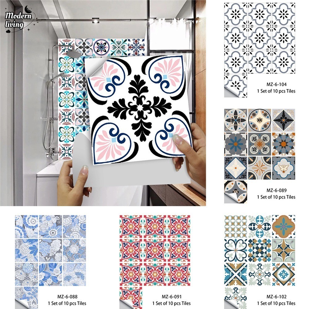 10 Pcs Bohemia Waterproof Tile Sticker Frosted Anti-slip Wall Floor Sticker Wear-resisting ...