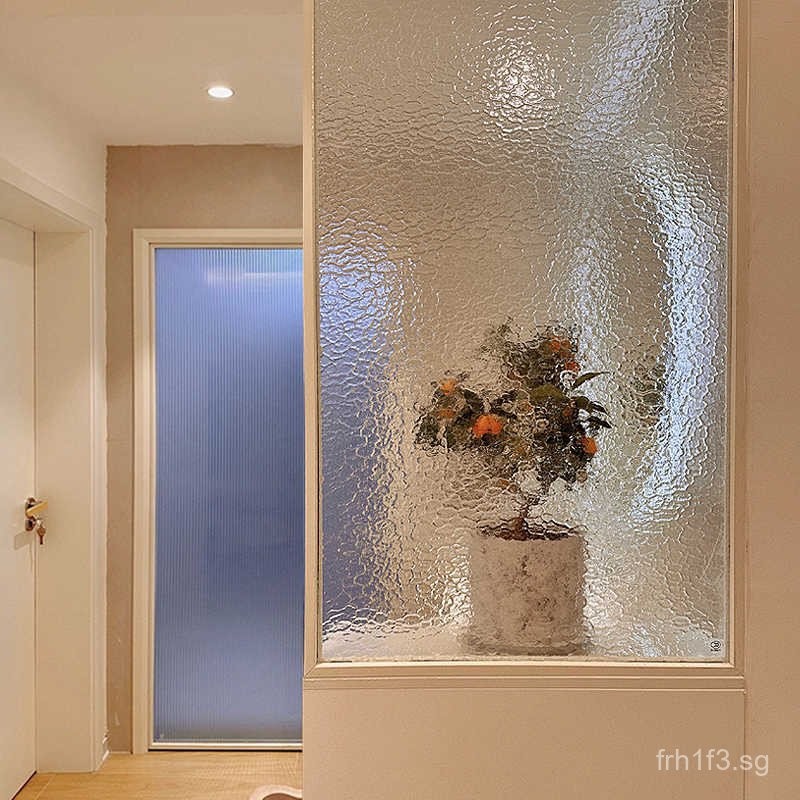 Bathroom Half Wall Ultra White Silver Ripple Stone Pattern Tempered Art ...
