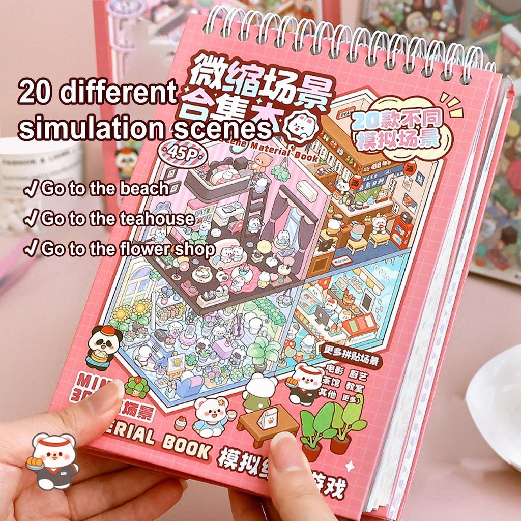 Miniature Scene Sticker Book House Scene Cartoon Stickers Reusable Make ...