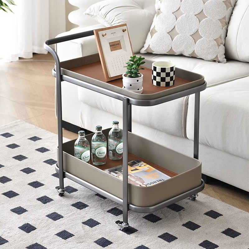 Italian Simple Removable Saddle Leather Sofa Side Table Storage Trolley ...