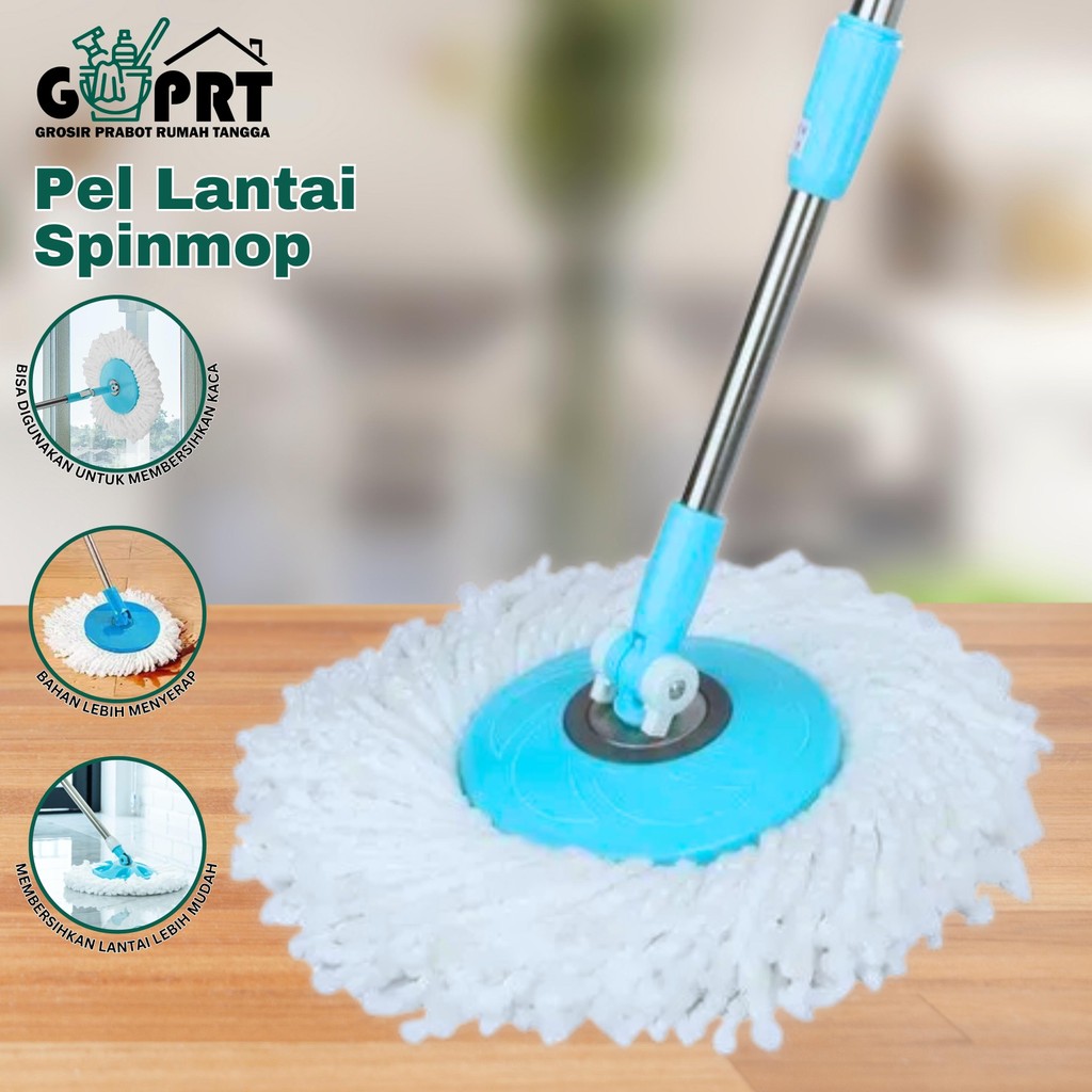 Mop Handle Stick + Spin Mop Cloth Rotating Floor Mop Stick Set Mop With ...