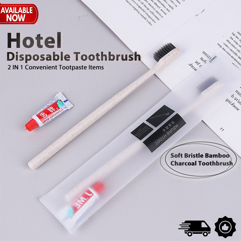 Hotel Disposable Soft-Bristle Toothbrush Toothpaste Set Charcoal Soft ...