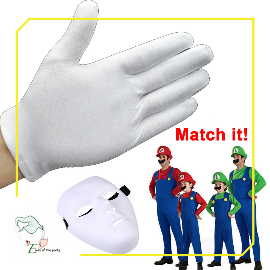 Nintendo Super Mario Bros. Cap Soft White Cotton Gloves for Men and ...