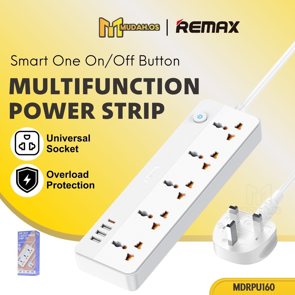 REMAX Extension Plug Heavy Duty With USB Smart Port Wire Power Socket ...