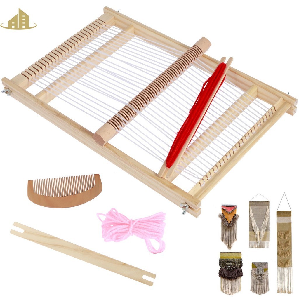 Weaving Loom Kit Complete Wooden Weaving Frame Set with 3 Colors Yarns ...