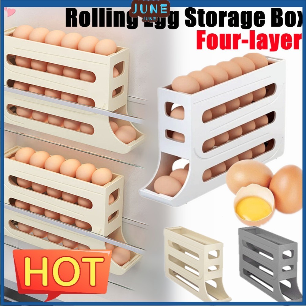 4 Layers Automatic Scrolling Egg Rack Slide-type Egg Storage Box Durable Stackable Tray ...