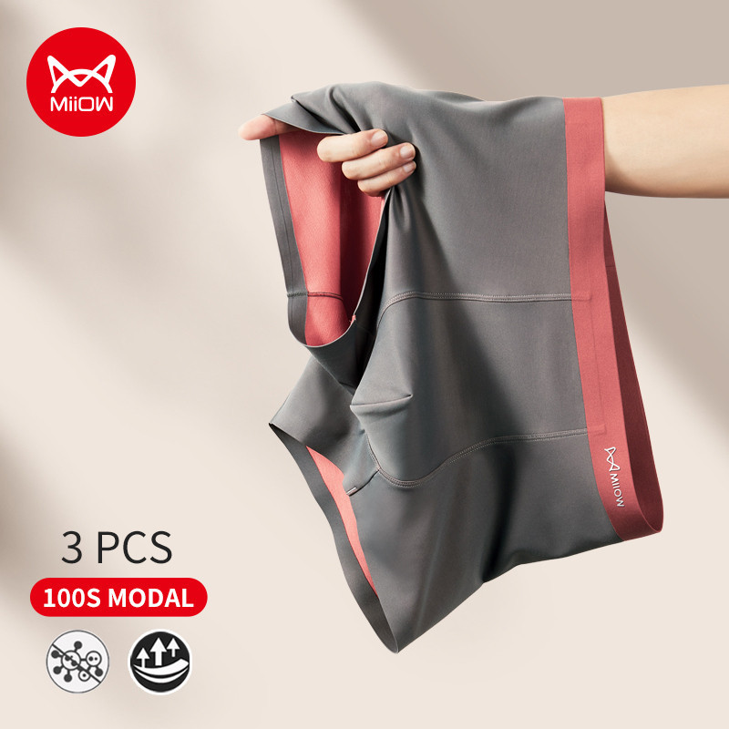 MiiOW 3pcs 30D Ice Silk Thin Man Underwear Boxers Soft Modal 5A Antibacterial Men's Panties ...