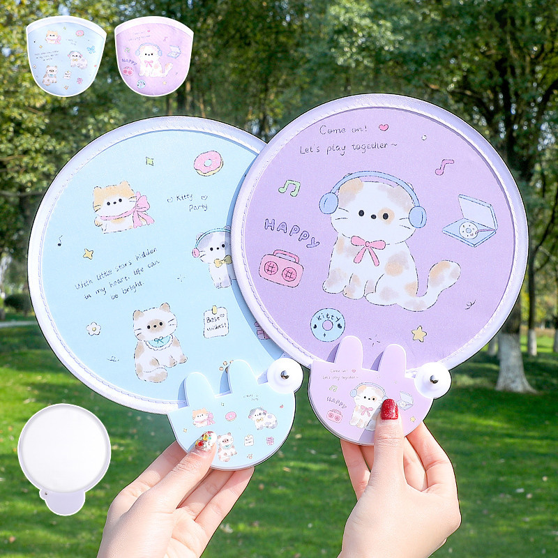 Cute Cartoon Foldable Reflector Backside Round Fan Hand Fans for Summer ...