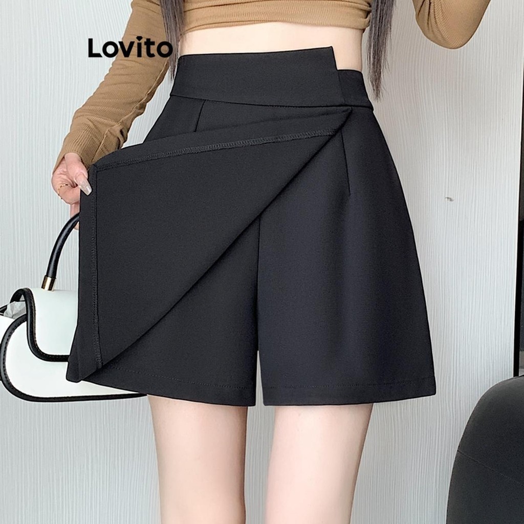 Lovito Casual Plain Fake 2-In-1 Shorts for Women LNE57226 | Shopee ...