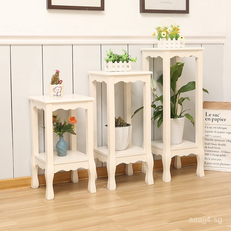 European Style Solid Wood Flower Stand White Simple Single Space-saving ...
