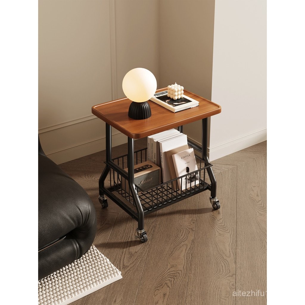 Sofa Side Table Portable Living Room Trolley Rack with Wheels Cream ...