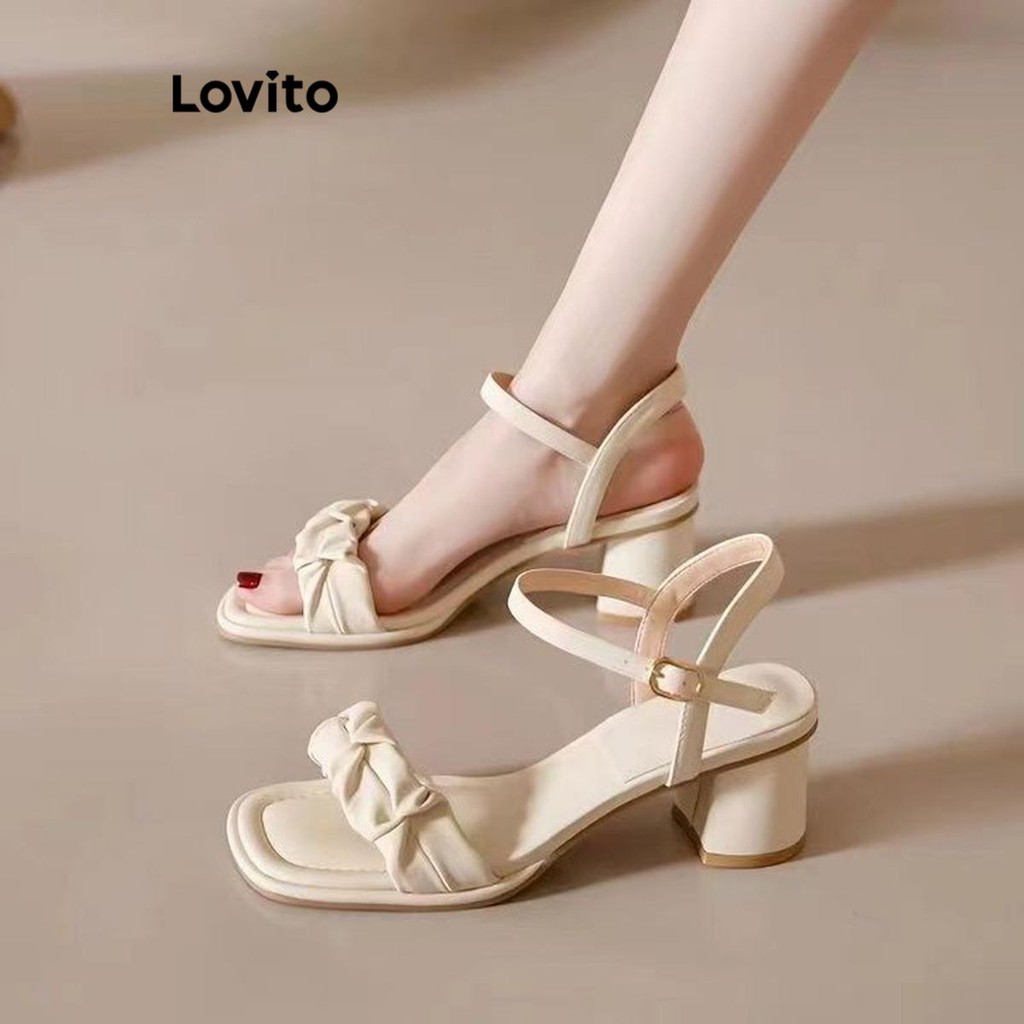 Lovito Elegant Plain Buckle Frill Chunky Heels Heels for Women LFA22024 ...
