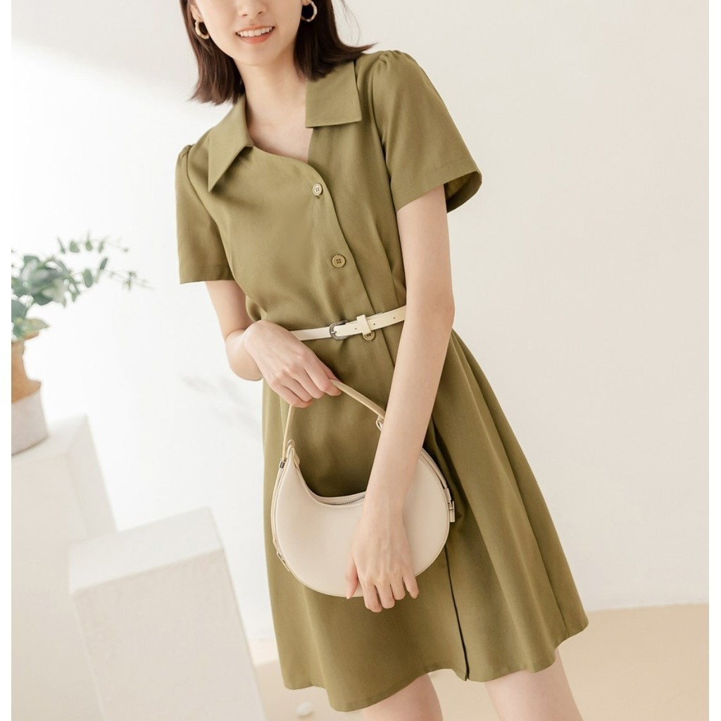 Ob Design Women Work Korean Linen Button A-Line Collar Shirt Dress Plus ...