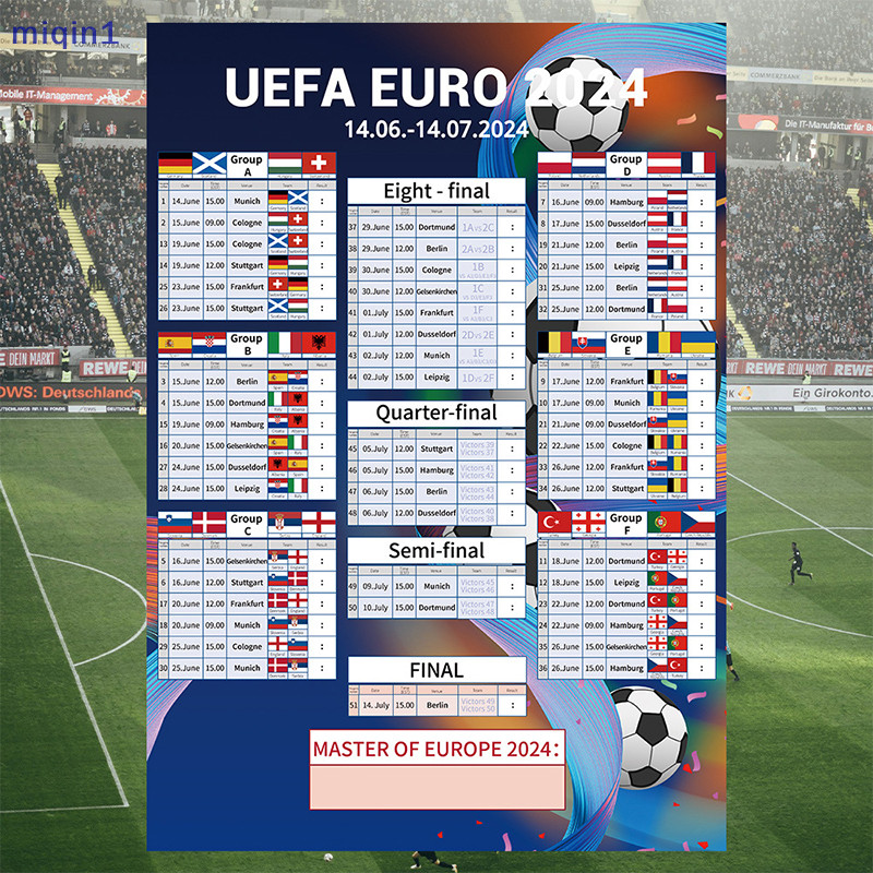 [miqin] 2024 Euro Soccer Wall Chart Schedule Poster Germany Euro Soccer ...