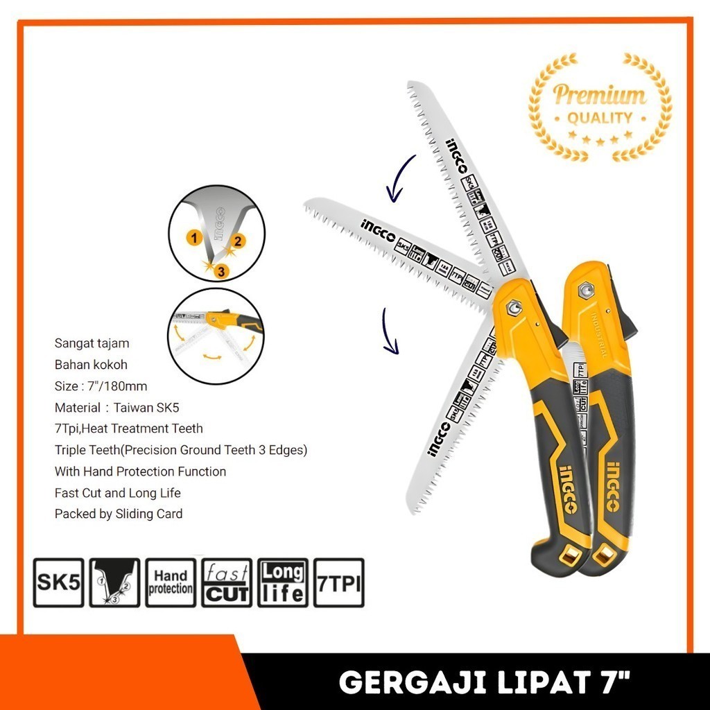 KAYU Ingco HFSW1808 7 Inch Folding Wood Saw Folding Pipe Wood Hand Saw ...