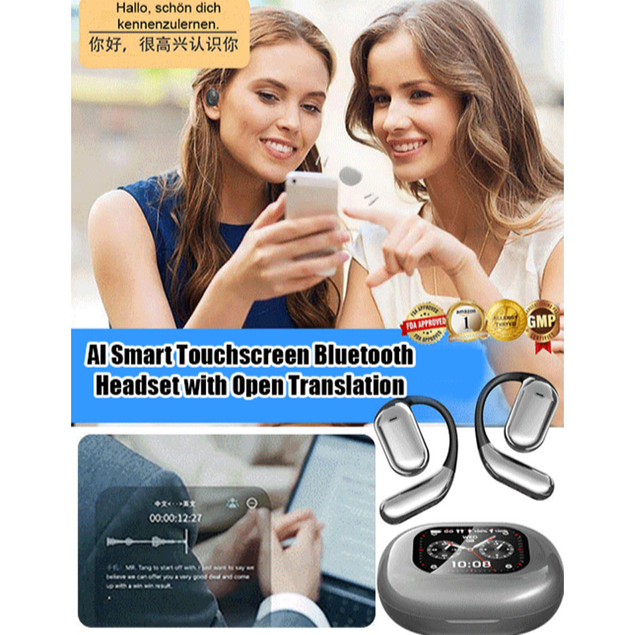 AI-Powered Translation Headsets/Open-Ear Touchscreen Bluetooth ...