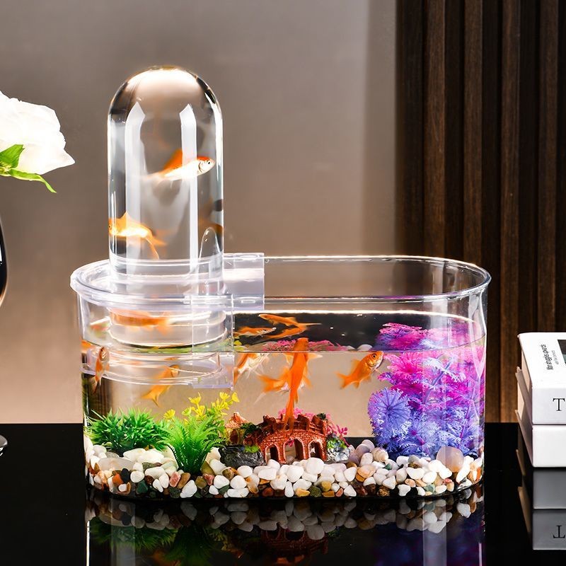 Fish Tank Living Room Goldfish Tank Lazy Transparent Negative Pressure ...