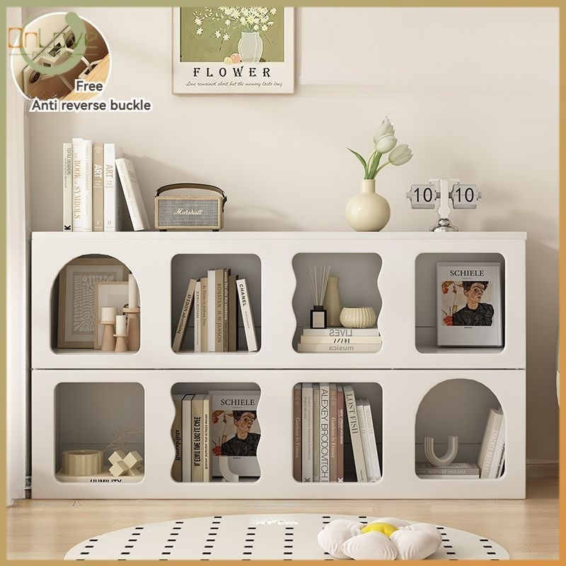Cream style bookcase floor shelf household living room wall storage ...