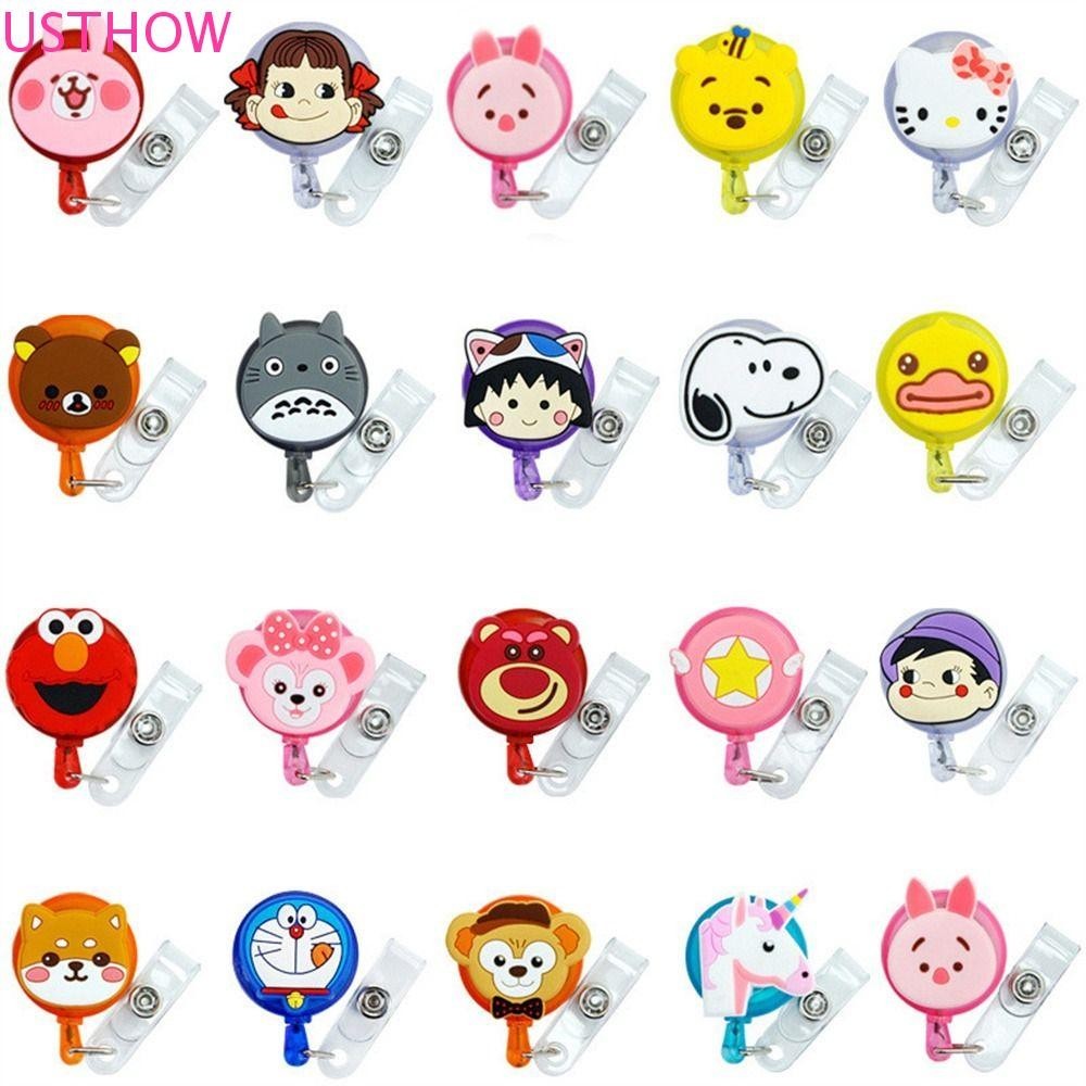 USTHOW Retractable Badge Reel Office Supplies Cartoon Pikachu Doraemon ...