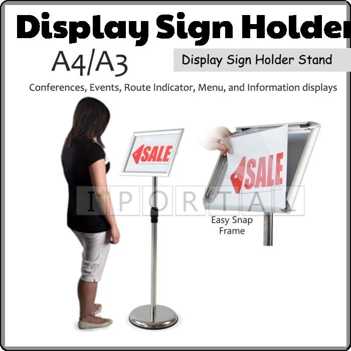A3 A4 Adjustable Sign Poster Frame Stand Pole Silver Holder Display ...