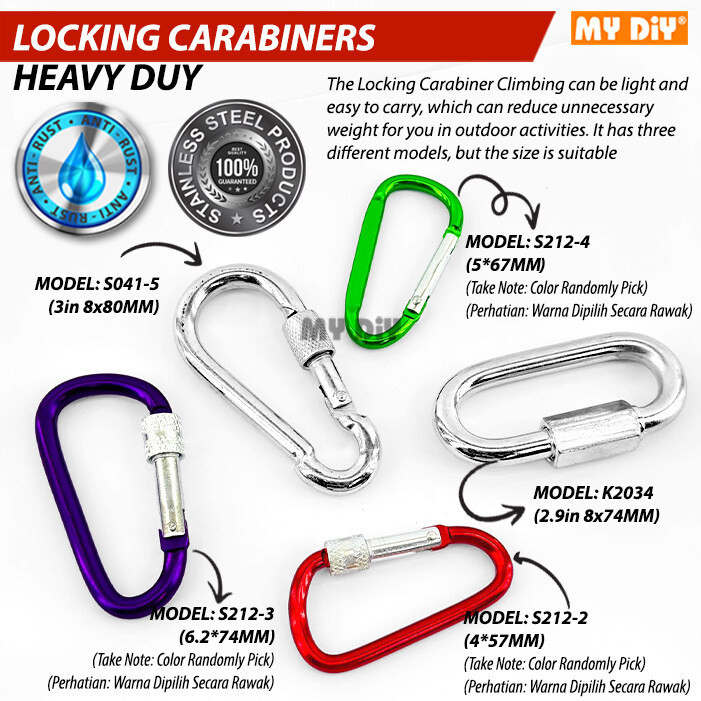 LOCKING CARABINERS, HEAVY DUTY CARABINER, STAINLESS STEEL SCREW LOCK ...