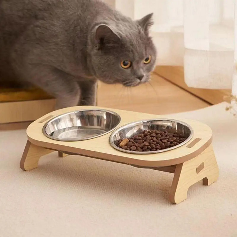 Pet Feeder Single Double Cat Food Cute Water Bowl Tilted Elevated ...