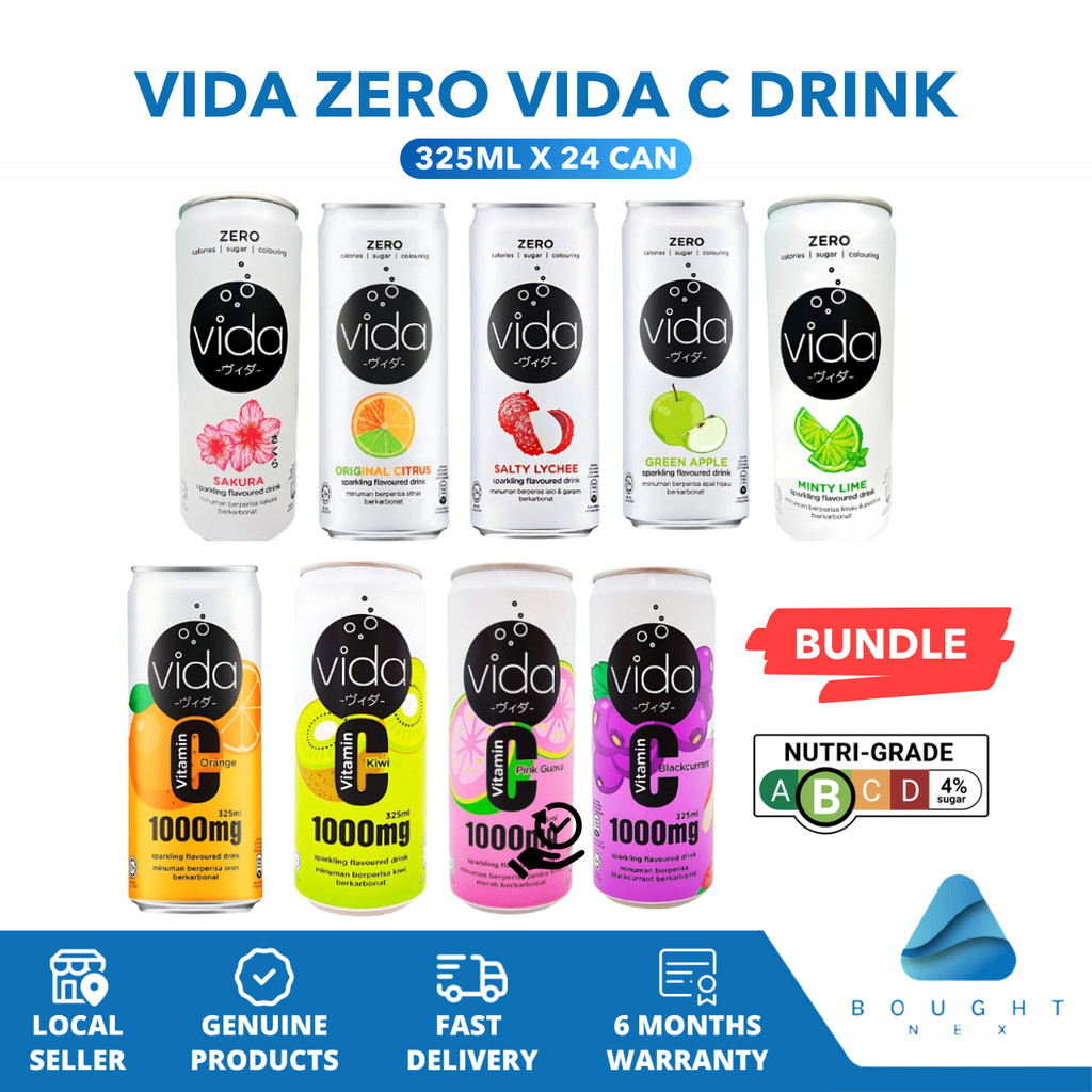 [Bundle of 24] VIDA Zero VIDA C Drink 325ml Sparkling Flavored Drink ...