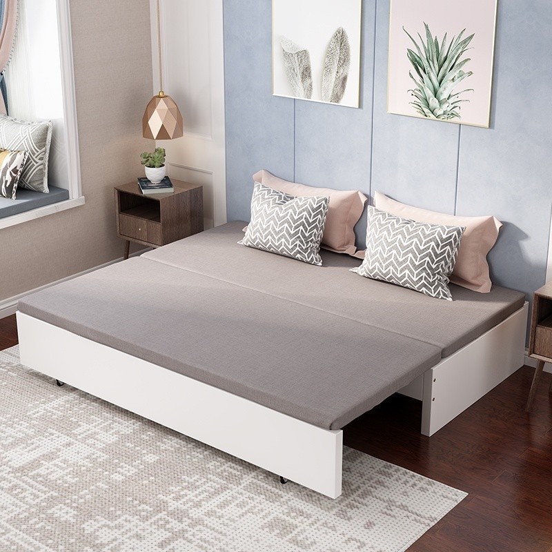 Solid wood sofa bed, multifunctional small unit expansion bed, pull-out ...