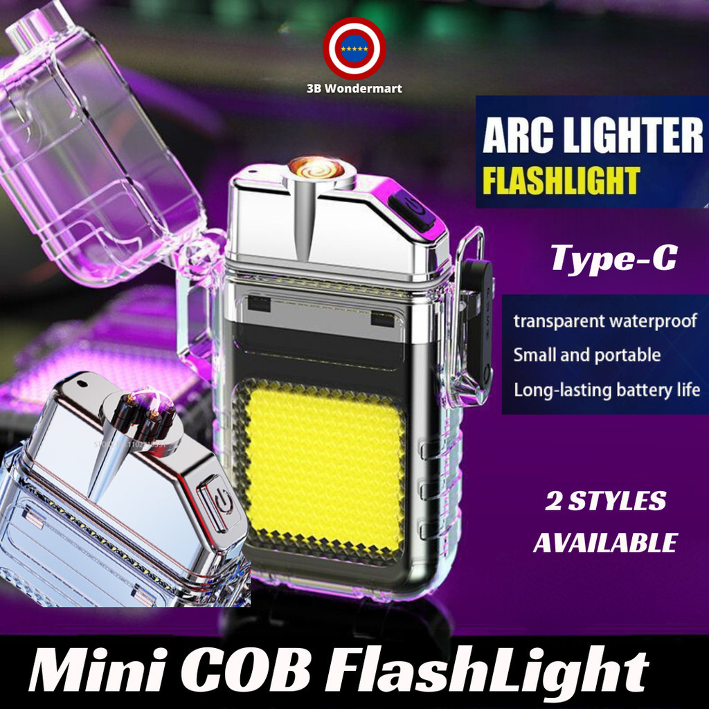 Mini COB Light with Lighter Torch Flashlight Waterproof Plasma Dual Arc ...